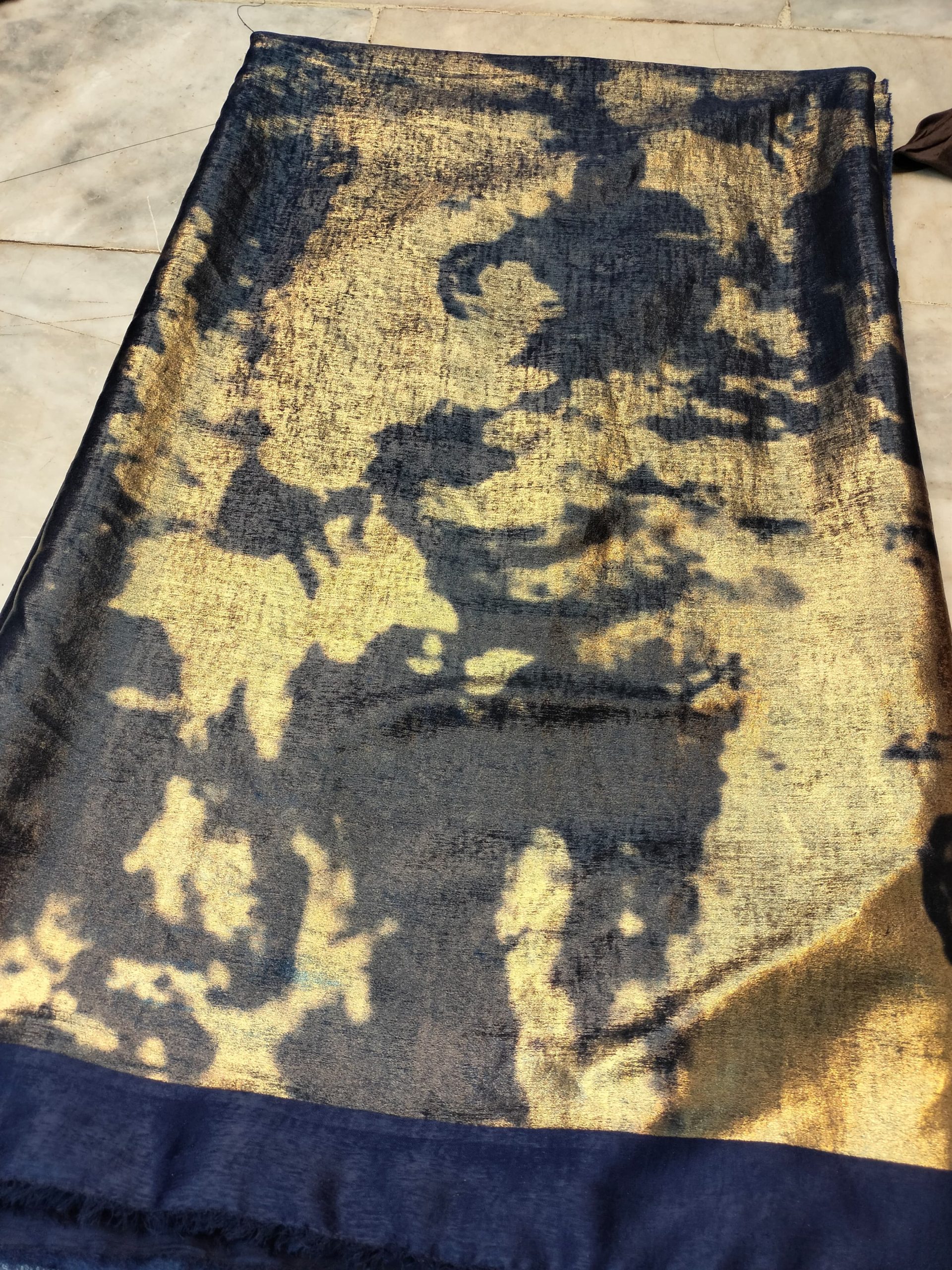 Velvet Shimar Silk Gold Navy Blue color – Inayat Arts